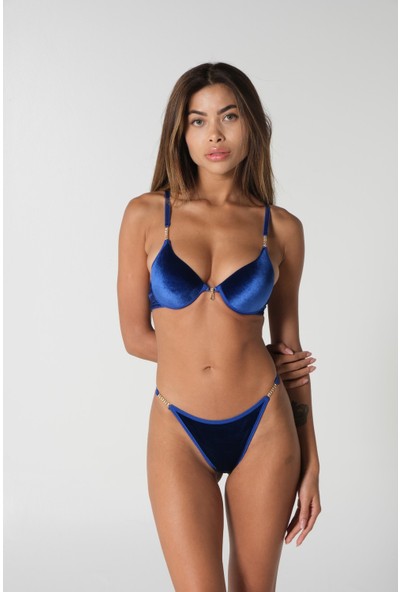 Snowdropp34 Kadın Haki Dolgulu Destekli Kadife Taş Detaylı Ikili Sütyen Takım