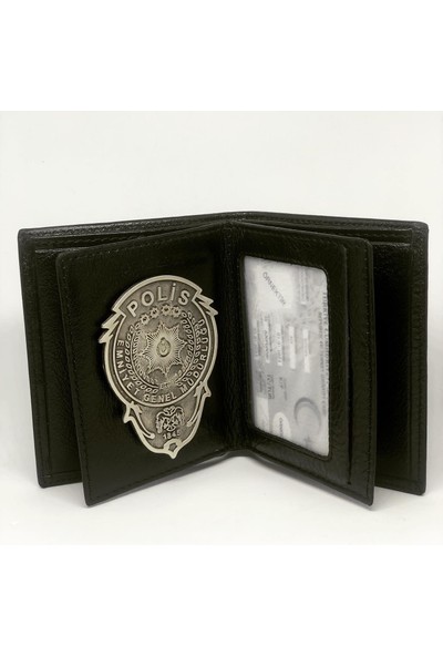 Trend Cüzdan Polis Cüzdan Deri Gümüş Kaplama Rozet