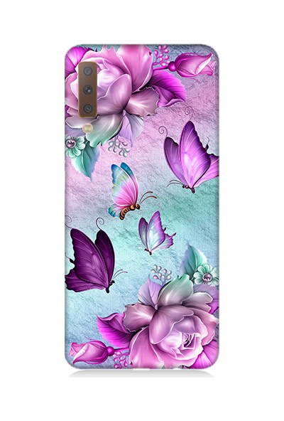 Teknomeg Samsung Galaxy A7 2018 Uyumlu Kelebek ve Gül Desenli Silikon Kılıf Teknomeg Samsung Galaxy A7 2018 Uyumlu Kelebek ve Gül Desenli Silikon Kılıf