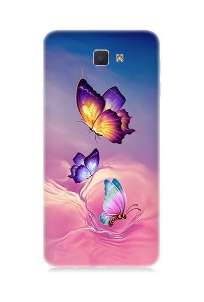 Teknomeg Samsung Galaxy J7 Prime Uyumlu Kelebekler Desenli Silikon Kılıf