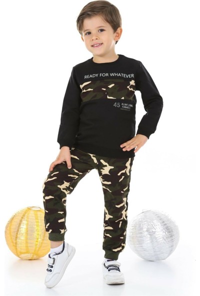 Junior Baby Erkek Çocuk Siyah Üst 2'li Kamuflaj Takım