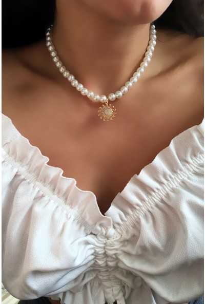 His Takı Zirkon Taşlı Güneş Uçlu Inci Kolye His Takı Zirkon Taşlı Güneş Uçlu Inci Kolye