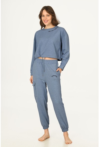 NBB Mavi Melanj Crop Eşofman Takım