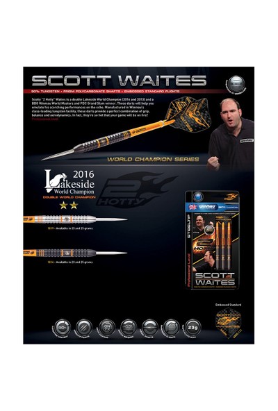 Winmau Scott Waites Black %90 Tungsten Çelik Uçlu Dart Winmau Scott Waites Black %90 Tungsten Çelik Uçlu Dart