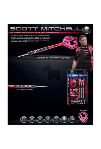 Winmau Scott Mitchel Black %90 TUNGSTEN Çelik Uçlu