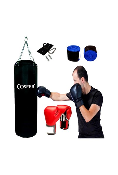 Cosfer Boks Torbası Seti (1 Çift Boks Eldiveni-1 Çift Kol Bandajı-Zincir,Askı,Tavan Civatası) Cosfer Boks Torbası Seti (1 Çift Boks Eldiveni-1 Çift Kol Bandajı-Zincir,Askı,Tavan Civatası)