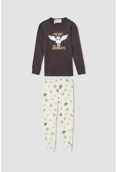 DeFacto Defacto Fit Kız Çocuk Harry Potter Lisanslı Uzun Kollu Pamuklu Pijama Takımı V6319A621WN
