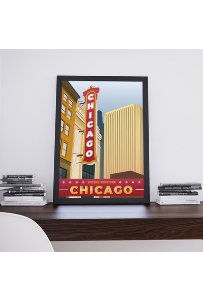 Kaynock Chicago City Poster Tablo, Dijital Tasarım Tablo