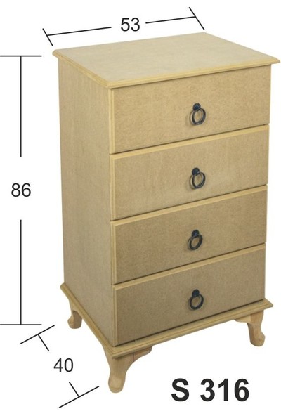 Animer Sanat 4 Çekmeceli Komodin S316