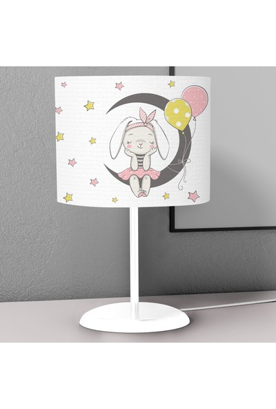 İnstababyrooms Sarı Ay Tavşan Desenli Çocuk Odası Dijital Baskılı Çocuk Odası Masaüstü Abajur Avize