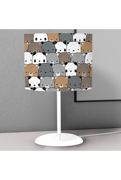 İnstababyrooms Kahverengi Mutlu Ayı Desenli Çocuk Odası Dijital Baskılı Çocuk Odası Masaüstü Abajur Avize