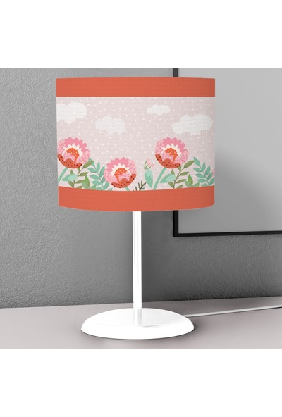 İnstababyrooms Bej Kırmızı Çiçek Yaprak Desenli Çocuk Odası Dijital Baskılı Çocuk Odası Masaüstü Abajur Avize