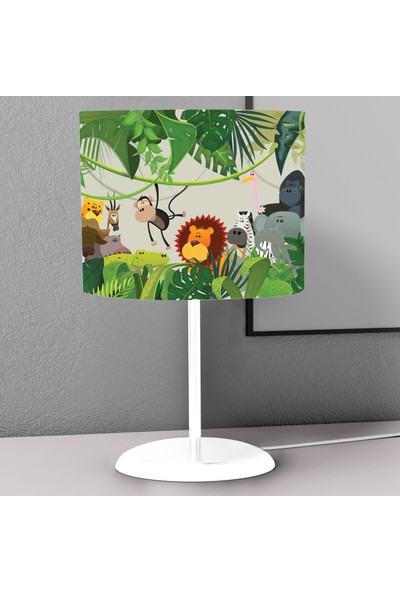 İnstababyrooms Yeşil Safari Orman Desenli Çocuk Odası Dijital Baskılı Çocuk Odası Masaüstü Abajur Avize