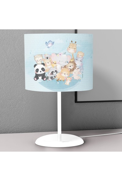 İnstababyrooms Panda Zürafa ve Fil Desenli Çocuk Odası Dijital Baskılı Çocuk Odası Masaüstü Abajur Avize