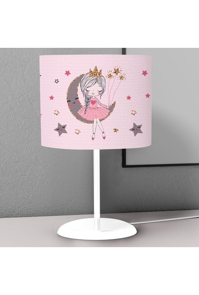 İnstababyrooms Ayda Oturan Kız Desenli Çocuk Odası Dijital Baskılı Çocuk Odası Masaüstü Abajur Avize