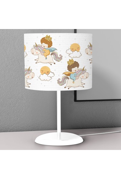 İnstababyrooms Beyaz Prens Unicorn Desenli Çocuk Odası Dijital Baskılı Çocuk Odası Masaüstü Abajur Avize