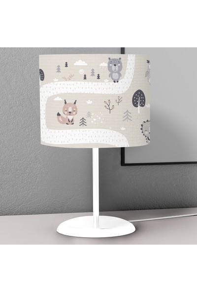 İnstababyrooms Yol ve Hayvanlar Desenli Çocuk Odası Dijital Baskılı Çocuk Odası Masaüstü Abajur Avize