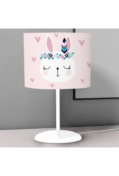 İnstababyrooms Tozpembe Tavşan Desenli Çocuk Odası Dijital Baskılı Çocuk Odası Masaüstü Abajur Avize