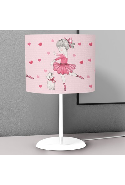 İnstababyrooms Kırmızı Balerin Kız Kedi Kalp Desenli Çocuk Odası Dijital Baskılı Çocuk Odası Masaüstü Abajur Avize