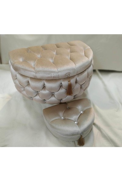 Ceyyiz Cappucino Yarım Ay Puff Dilimli Çeyiz Nişan Sandık