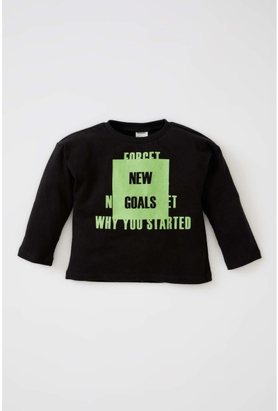 DeFacto Erkek Bebek Regular Fit Bisiklet Yaka Baskılı Uzun Kollu Tişört W1070A221WN