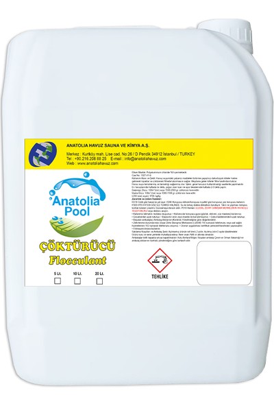 Anatolia Pool Yüzme Havuzu Çöktürücü 5 Lt. (Flocculant / Çökeltici / Topaklayıcı)