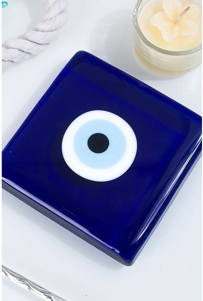 Entude Dekoratif Nazar Boncuklu Cam Kapak, Banyo Gider Süsü 10X10 cm