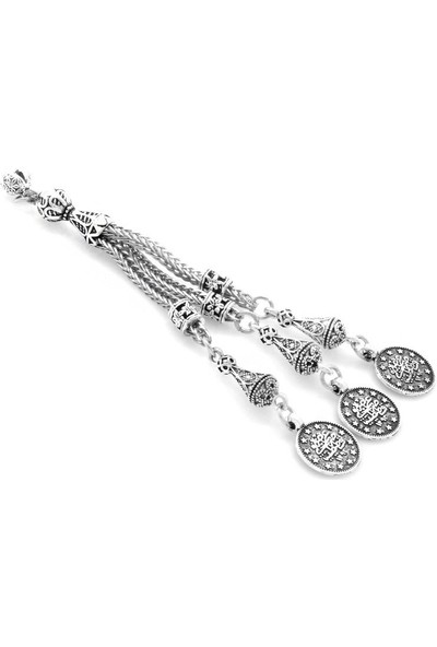 Tesbihane Mecidiye Temalı Gümüş Renk 3'li Kamçı Kararmaz Metal Püskül Tesbihane Mecidiye Temalı Gümüş Renk 3'li Kamçı Kararmaz Metal Püskül