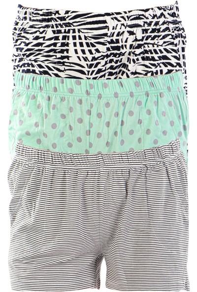 Nicoletta Yeşil Kadın Kısa Şort Üçlü Paket Likralı