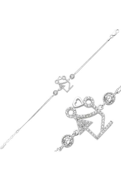 Gumush Gümüş Kalpli Çöp Adam Bayan Bileklik