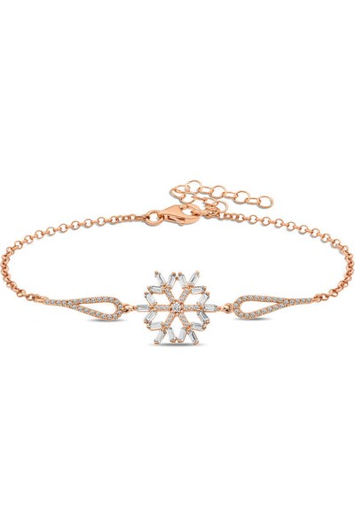 Gumush Gümüş Rose Baget Taşlı Kar Tanesi Bileklik