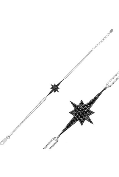 Gumush Gümüş Siyah Kutup Yıldızı Bayan Bileklik