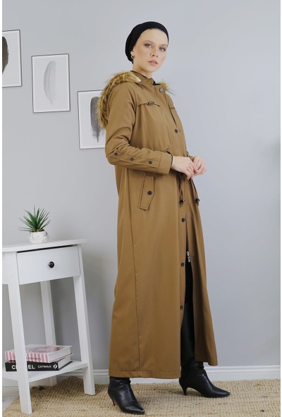 İmaj Butik Içi Kürklü Tam Boy Pardesü Boy Kaban/taba