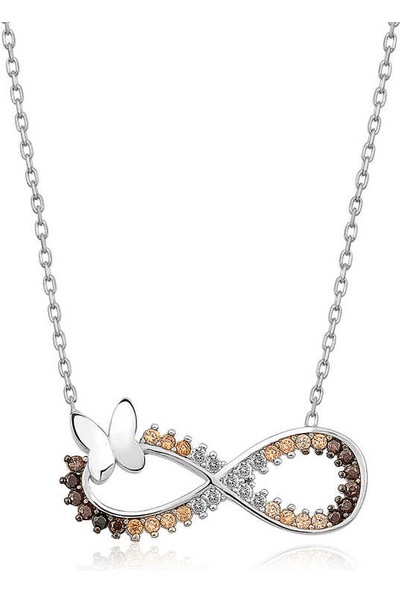 Gumush Gümüş Kelebekli Sonsuzluk Kolye