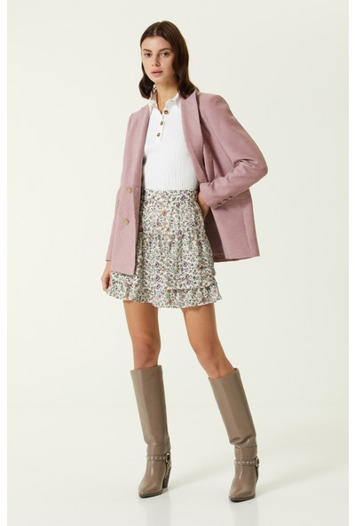 Network Slim Fit Ekru Mini Etek