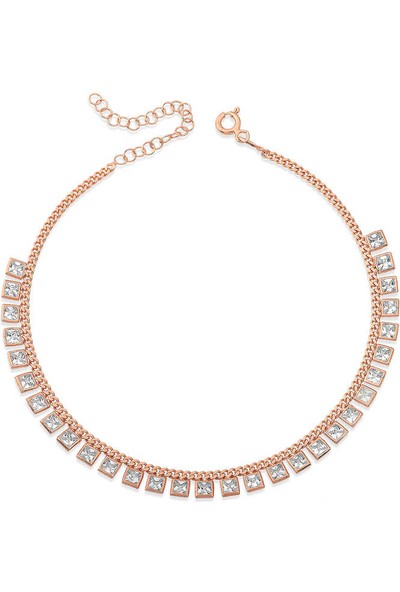 Gumush Gümüş Gurmet Zincirli Kare Zirkon Taşlı Rose Gold Halhal Gumush Gümüş Gurmet Zincirli Kare Zirkon Taşlı Rose Gold Halhal