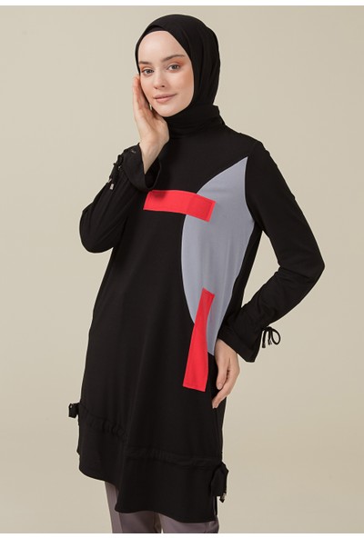 SETRMS Siyah Etek Ucu Büzgülü Tunik 2214045