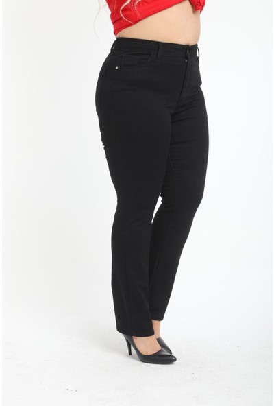 Womenice Kadın Siyah Boru Paça Büyük Beden Kot Pantolon Jean