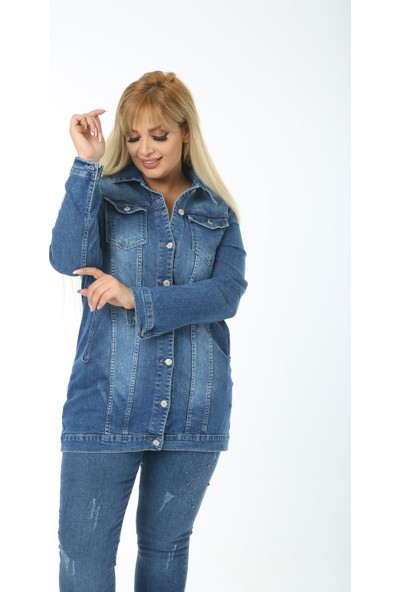 Womenice Kadın Açık Mavi Büyük Beden Kot Ceket