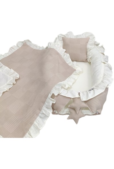 Bebek Atölyesi Bebekatolyesi Babynest ve Fırfır Battaniye Petek Pike Kumaş Açıkkahve
