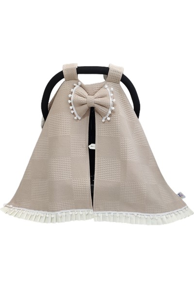 Bebek Atölyesi Bebekatölyesi Puset Örtüsü Açıkkahve Petek Kumaş Fırfır Detay