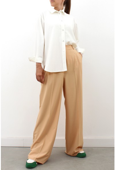 Kumaş Kaplamalı Düğmeli Oversize Gömlek Kumaş Kaplamalı Düğmeli Oversize Gömlek