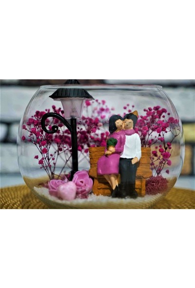 Amisos Işıklı Fanus Bankta Oturan Sevgili Teraryum