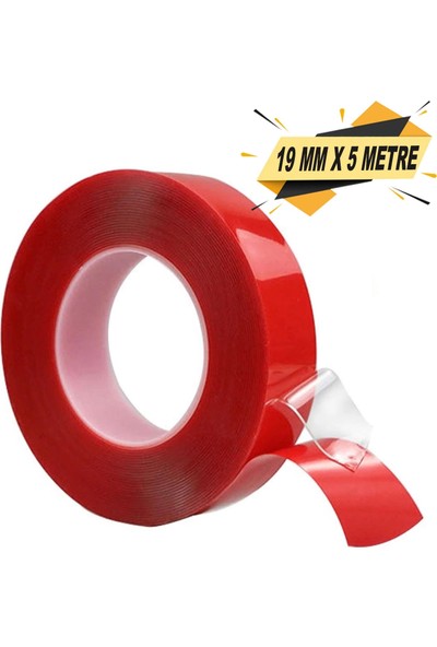BADEM10 Çift Taraflı Montaj Bandı Şeffaf Bant 19 mm x 5 Metre