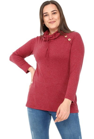 Disentis Modest Büyük Beden Ipli Degaje Yaka Omuzda Düğme Detaylı Yün Viskon Bordo Bluz Disentis Modest Büyük Beden Ipli Degaje Yaka Omuzda Düğme Detaylı Yün Viskon Bordo Bluz