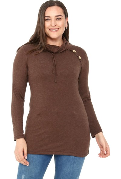 Disentis Modest Büyük Beden Ipli Degaje Yaka Omuzda Düğme Detaylı Yün Viskon Kahverengi Bluz Disentis Modest Büyük Beden Ipli Degaje Yaka Omuzda Düğme Detaylı Yün Viskon Kahverengi Bluz