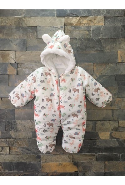 Podium Giyim Özel Seri Sevimli Orman Hayvanları Baskılı Pamuklu Kozmonot Tulum