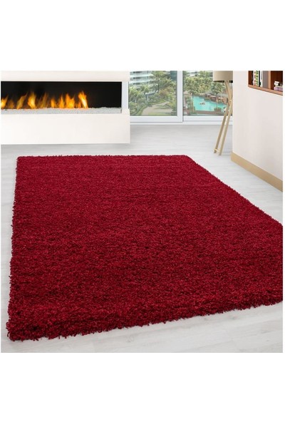 Oves Home Shaggy Halı 30 mm Uzun ve Yüksek Tüylü Düz Kırmızı Renkli