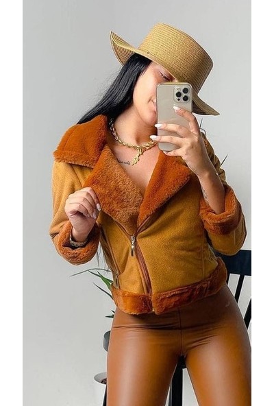 Enjoy Yakası Kürk Içi Astarlı Biker Ceket