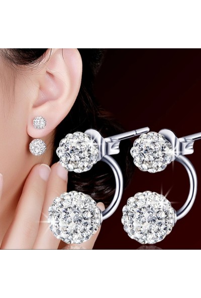 S.U. Gift Çift Toplu Taşlı 925 Ayar Gümüş Küpe